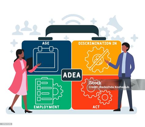 사람과 플랫 디자인 Adea 고용법 약어 비즈니스 개념 배경의 연령 차별 연령 차별에 대한 스톡 벡터 아트 및 기타 이미지