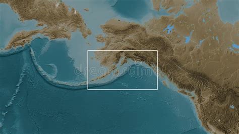 Gulf Of Alaska Sepia Map Patterson Cylindrical Close Up Stock