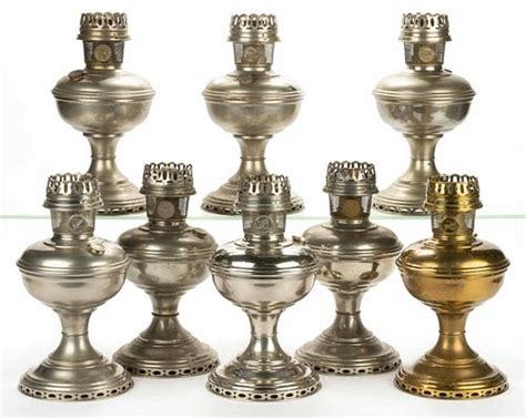 Aladdin Model 9 And Model 10 Nickel Kerosene Stand Lamps Lot Of Eight