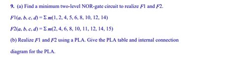 Solved 9 A Find A Minimum Two Level Nor Gate Circuit To