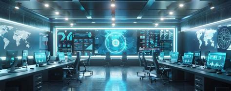 Premium Photo Hightech Workspace With Multiple Screens Holographic