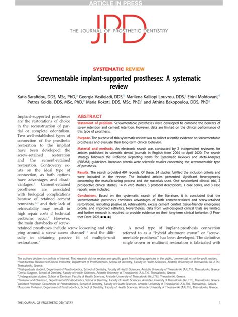 Screwmentable Implant Supported Prostheses A Systematic Review Pdf