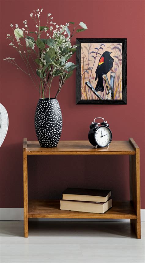 Red Winged Blackbird Painting Original Blackbird Wall Art Blackbird