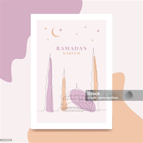 라마단 카림 포스터 디자인 템플릿을 사용한 연속 라인 아트 그리기 라마단에 대한 스톡 벡터 아트 및 기타 이미지 라마단