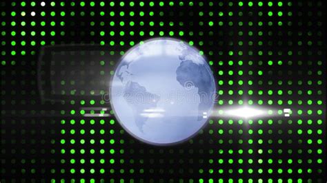 Animation Of Rotating Globe With Lens Flares Over Green Circles Against