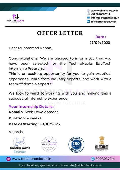Muhammad Rehan On Linkedin Internship Technohacks