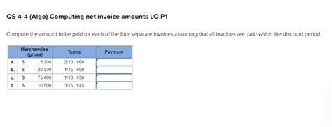 Solved Qs 4 4 Algo Computing Net Invoice Amounts Lo P1
