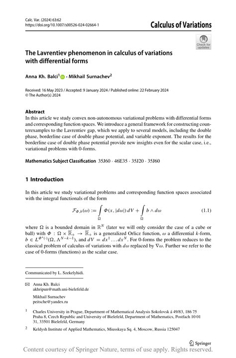 PDF The Lavrentiev Phenomenon In Calculus Of Variations With