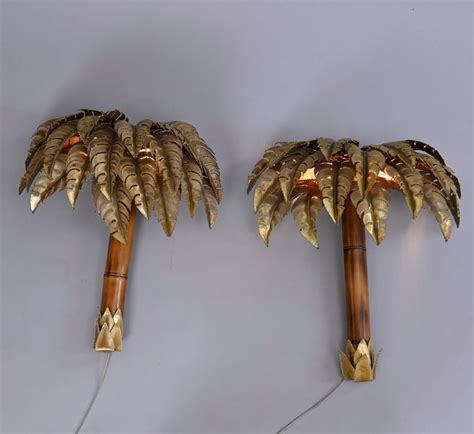 Pair Palm Tree Wall Lights Maison Jansen France C1970 For Sale At 1stdibs