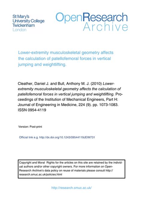 Pdf Lower Extremity Musculoskeletal Geometry Affects The Calculation Of Patellofemoral Forces