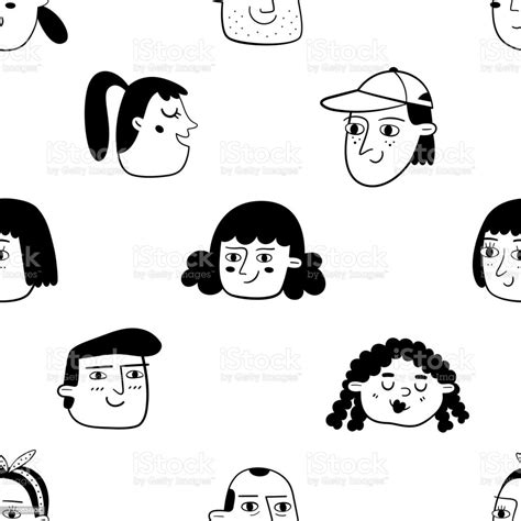 사람의 얼굴과 흑백 원활한 패턴 다양한 남성과 여성의 초상화 검은색에 대한 스톡 벡터 아트 및 기타 이미지 검은색 공동체