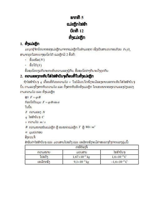 ຟີຊິກສາດ ມ 7 ບົດທີ12 ທົ່ງແມ່ເຫລັກ ຫົວບົດສອບເສັງສຳລັບນັກຮຽນ