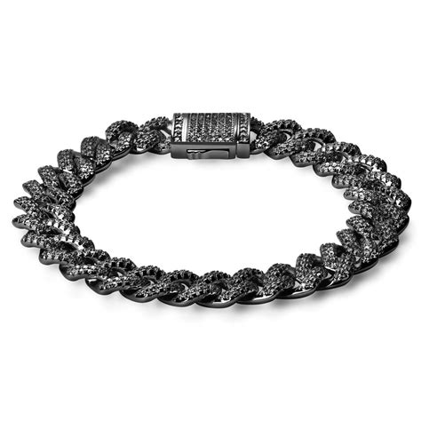 Nicos 12 Mm Zwarte Armband Met Hoekige Schakels En Zirkonia Op