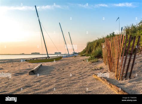 Catamarans On The Beach On The Chesapeake Bay Virginia Beach Stock
