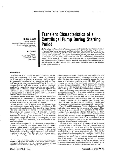 Pdf Transient Characteristics Of A Centrifugal Pump During Starting Period