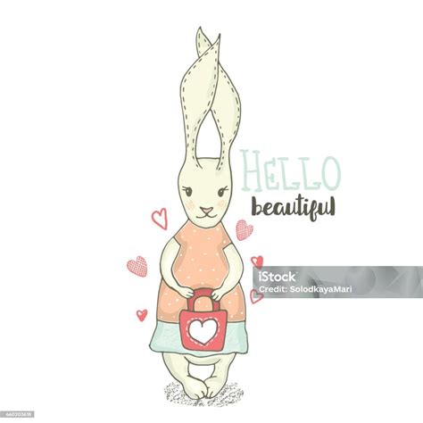 귀여운 작은 토끼 소녀 가방 손으로 스케치 된 만화 토끼 아기를 위한 큰 T셔츠 인쇄 아이 웨어 베이비 샤워 패션 인쇄 디자인 포스터 카드 벡터 일러스트 레이 션 T 셔츠에