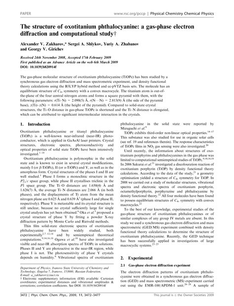 Pdf The Structure Of Oxotitanium Phthalocyanine A Gas Phase Electron Diffraction And
