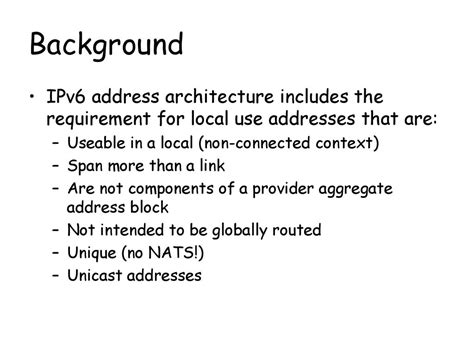 Unique Local Ipv6 Unicast Addresses Ppt Download