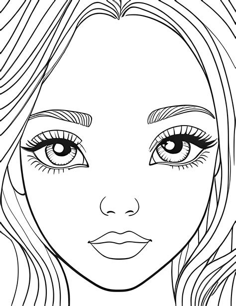 Раскраска Лицо девушки 68 распечатать Happybrushes