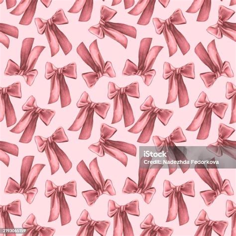 짙은 빨간색의 Coquette Ribbon 활과 완벽 한 패턴 핸드 페인팅 수채화 그림 와 절연 와 절연 와 절연 통하고 있는 핑크 배경 포장지 포장 벽지 전화 케이스 카드