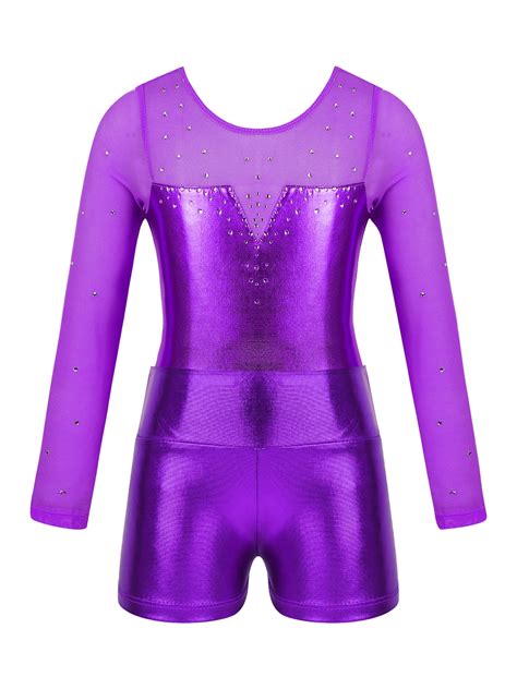 Tiaobug Girls Metallic Ballet Dance Outfits Long Sleeve Gymnastic