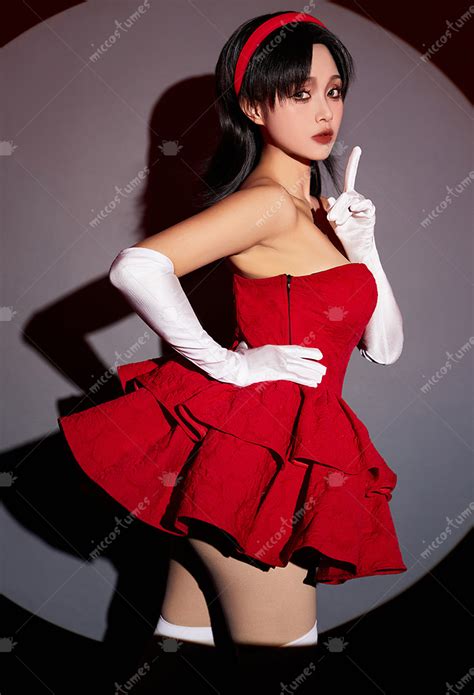 Women Mima Costume Red Strapless Tube Dress With Headband With Thigh