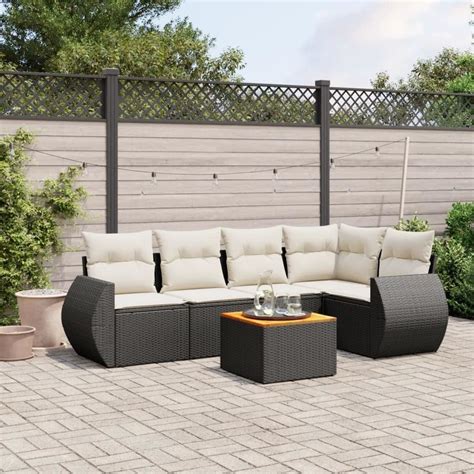 6 Piece Garden Sofa Set With Cushions Poly Rattan Vidaxl Black And