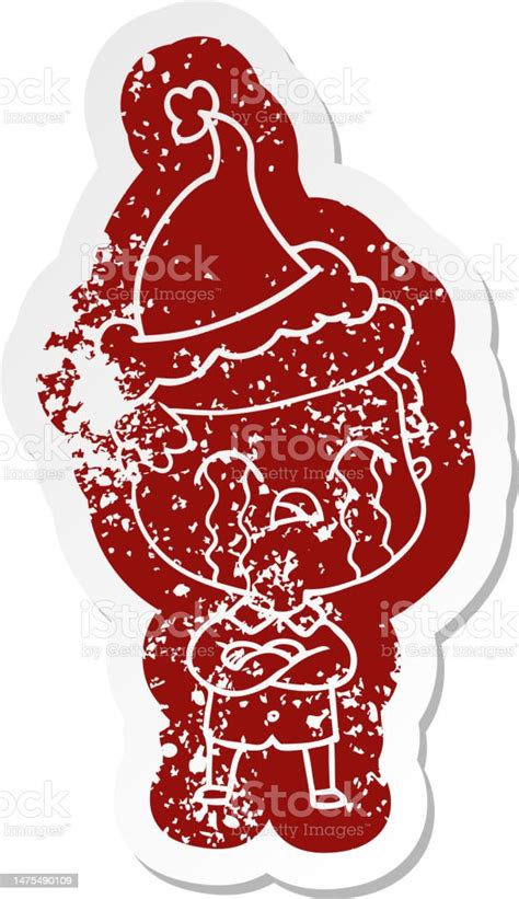 산타 모자를 쓰고 우는 남자의 기발한 만화 고민 스티커 귀여운에 대한 스톡 벡터 아트 및 기타 이미지 귀여운 낙서 드로잉