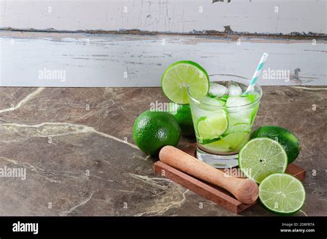 Brazilian Caipirinha Typical Brazilian Cocktail Made With Lemon Cachaca And Sugar Traditional