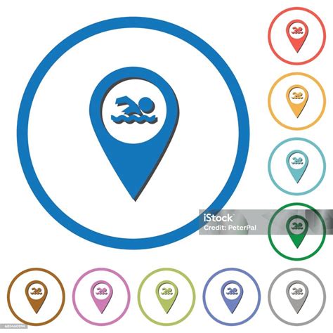 수영장 Gps 지도 위치 아이콘 그림자와 윤곽선 과녁에 대한 스톡 벡터 아트 및 기타 이미지 과녁 그림자 내비게이션