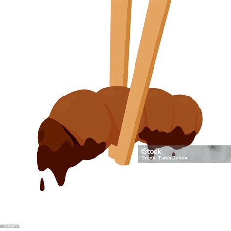 식용 애벌레 젓가락으로 애벌레를 먹는다 아시아 스낵과 거리 패스트 푸드 거저리 유충 단계에 대한 스톡 벡터 아트 및 기타 이미지