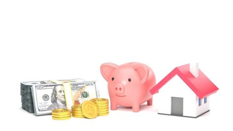 3D Rendering Spaarvarken En Modelhuis Met Bankbiljet En Munt Geld