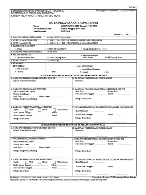 Nota Pelayanan Ekspor Npe Pdf