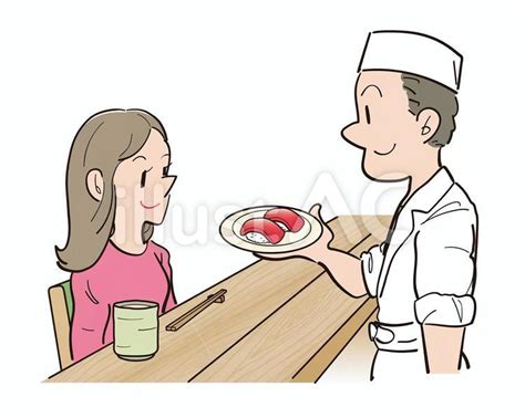 寿司職人と女性のカウンター客イラスト No 22227247／無料イラストフリー素材なら「イラストac」