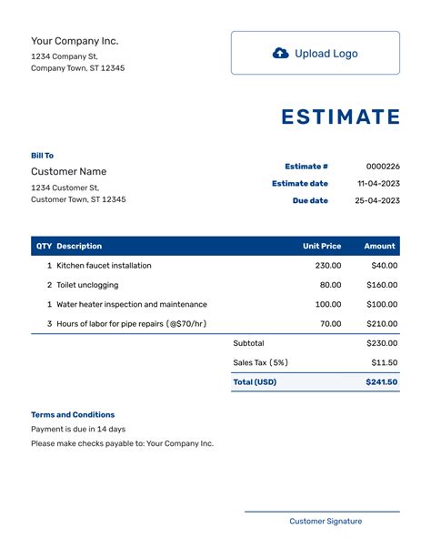 Free Simple Estimate Template