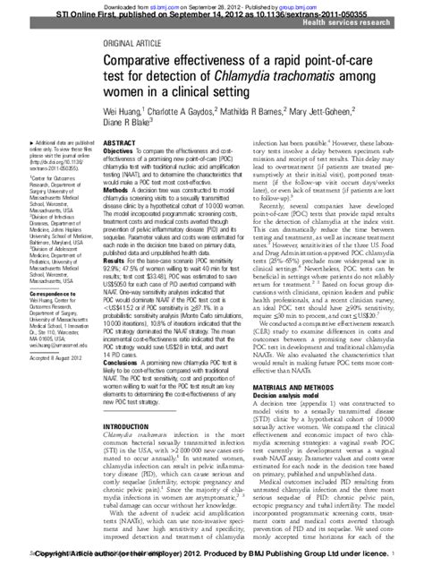 Pdf Comparative Effectiveness Of A Rapid Point Of Care Test For
