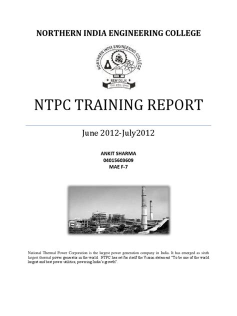 Ntpc Training Report Northern India Engineering College Pdf