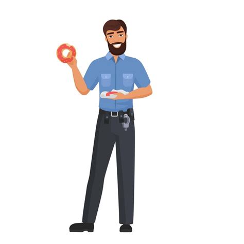 Premium Vector Policeman Eating Donuts