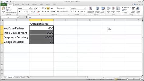 Excel 2010 Tutorial Sum Average Formula Youtube