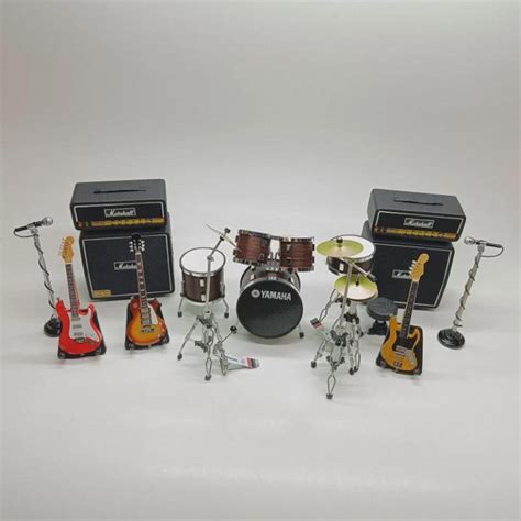 Miniature Drum Set Replica Drum Kit Yamaha With Guitars Bass And