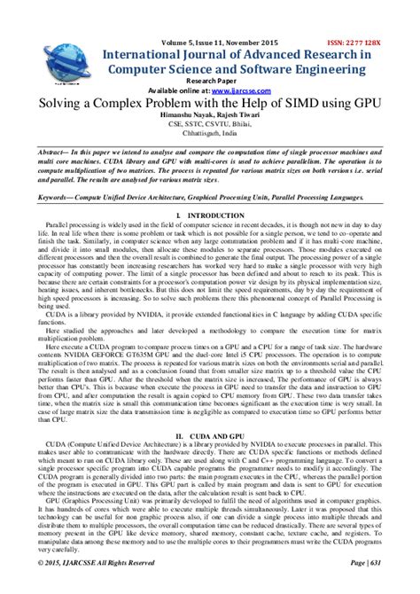 Pdf Solving A Complex Problem With The Help Of Simd Using Gpu