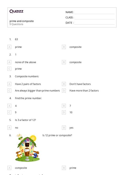 50 prime and composite numbers worksheets for 8th grade on quizizz