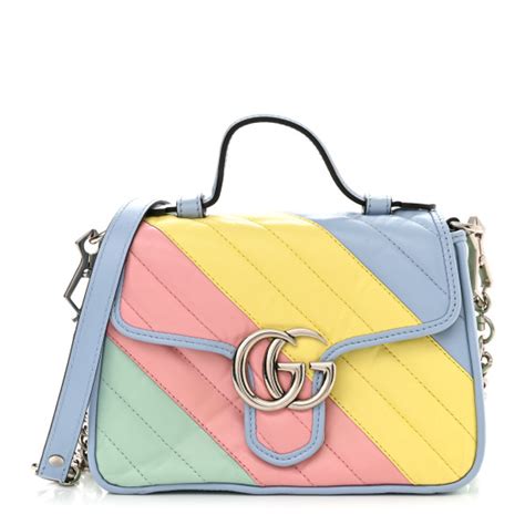 Gucci Calfskin Matelasse Diagonal Mini Gg Marmont Top Handle Shoulder