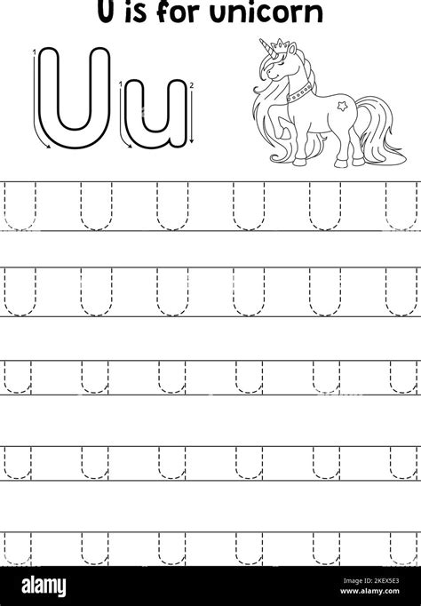 Unicorn Animal Tracing Letter Abc Coloring Page U Stock Vector Image