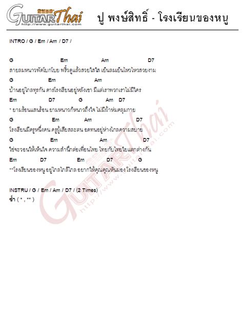 คอร์ด โรงเรียนของหนู ปู พงษ์สิทธิ์ คอร์ดเพลง กีตาร์