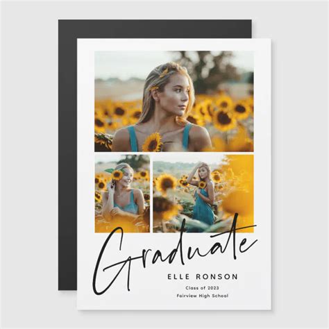 Modern Script 3 Photo Collage Graduation Magnetic Invitation Zazzle