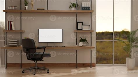 Interior Design Of A Modern Minimalist Home Office Workspace With A