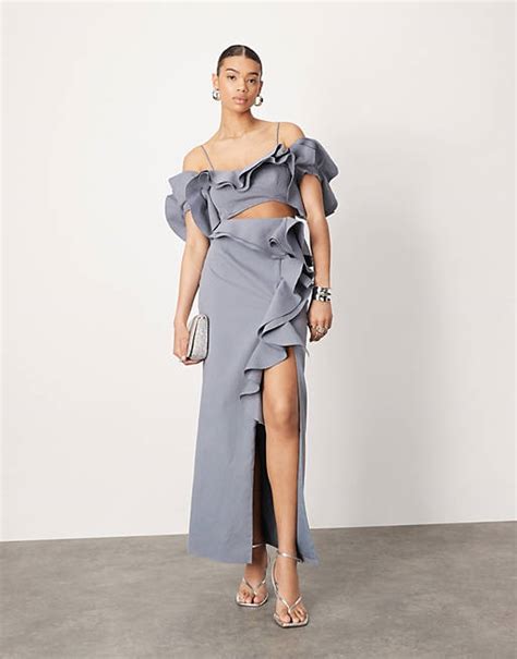 Asos Edition Ultimate Raw Edge Ruffle Maxi Skirt In Blue Part Of A