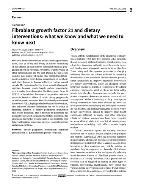 Pdf Fibroblast Growth Factor 21 And Dietary Interventions What We