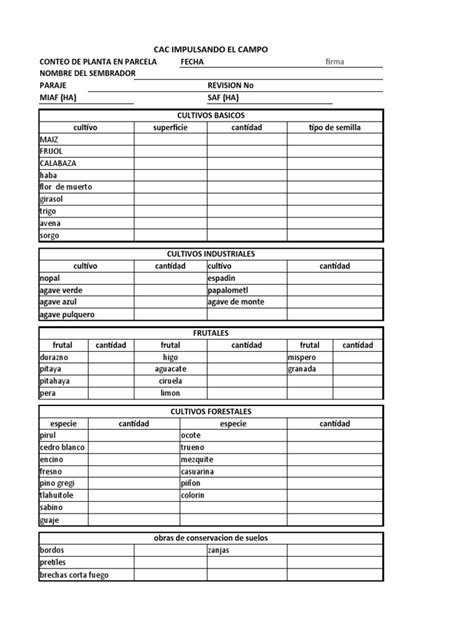 formato de conteo de planta pdf